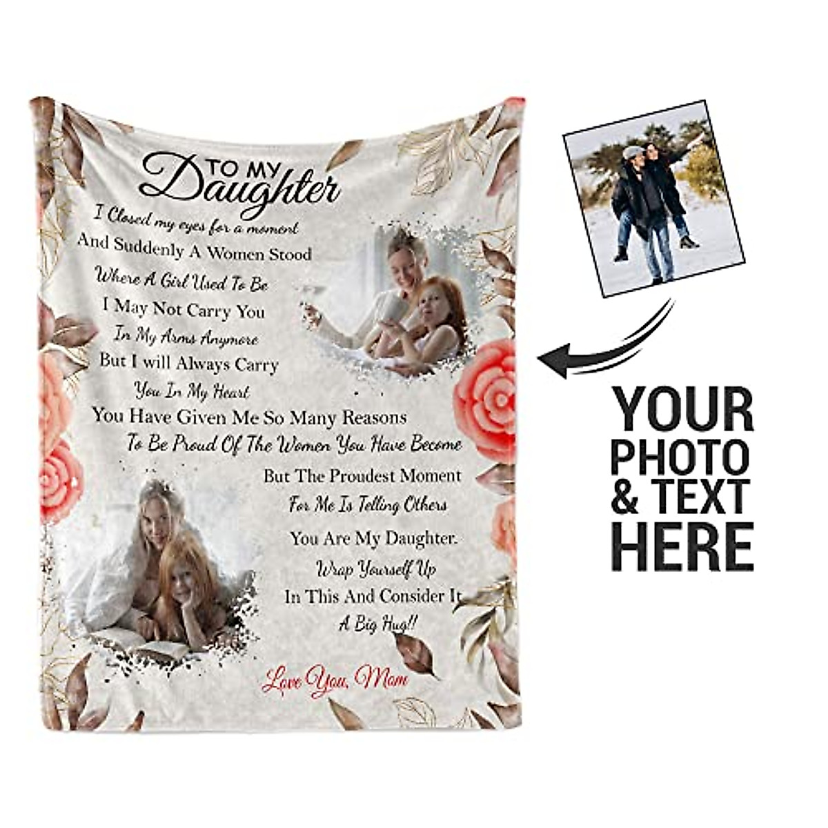 Launchigo Customized to My Daughter Blanket. Cozy Fleece Blanket for Birthday, Christmas & Daughter's Day Gift [Custom] (Daughter Blanket 12, 50" X 60")