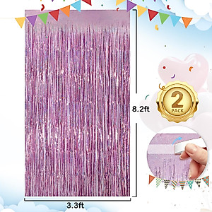 Glitter Pink Party Streamers 2Pack Glitter Foil Fringe Curtain 3.3 x 8.3ft Pink Party Decor Photo Booth Streamers Metallic Tinsel Door Streamer for XmasThanksgiving Engagement Party Decors Streamers