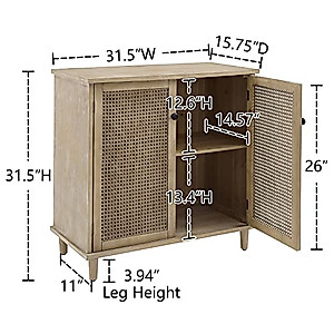 Volans Set of 2 Accent Storage Cabinet with Woven Rattan Wicker Doors, Sideboard Buffet Cabinet for Entryway, Hallway or Living Room, Rubber Wood Veneer