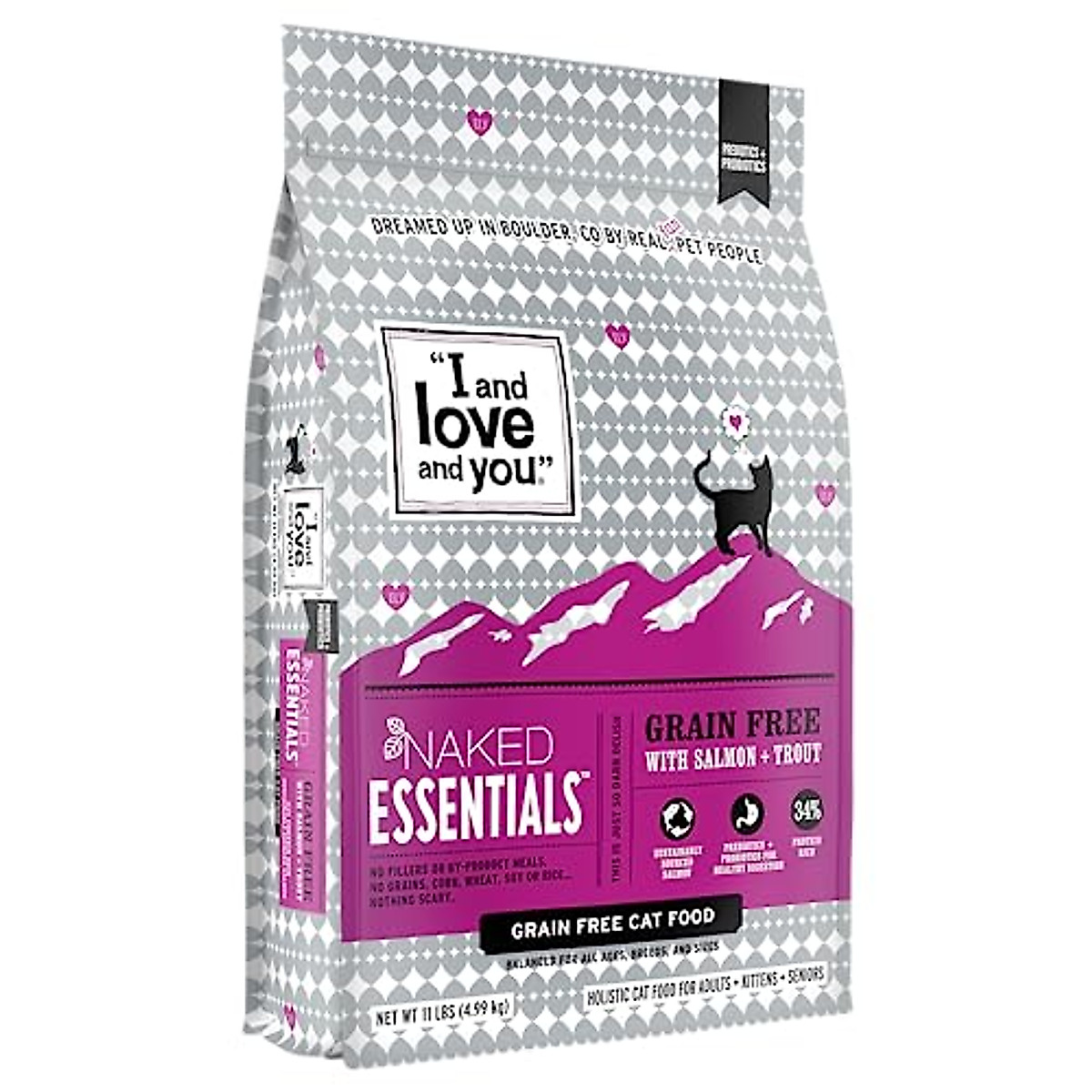I and love and you Naked Essentials Dry Cat Food - Salmon + Trout - Grain Free, Real Meat, No Fillers, Prebiotics + Probiotics, 11lb Bag