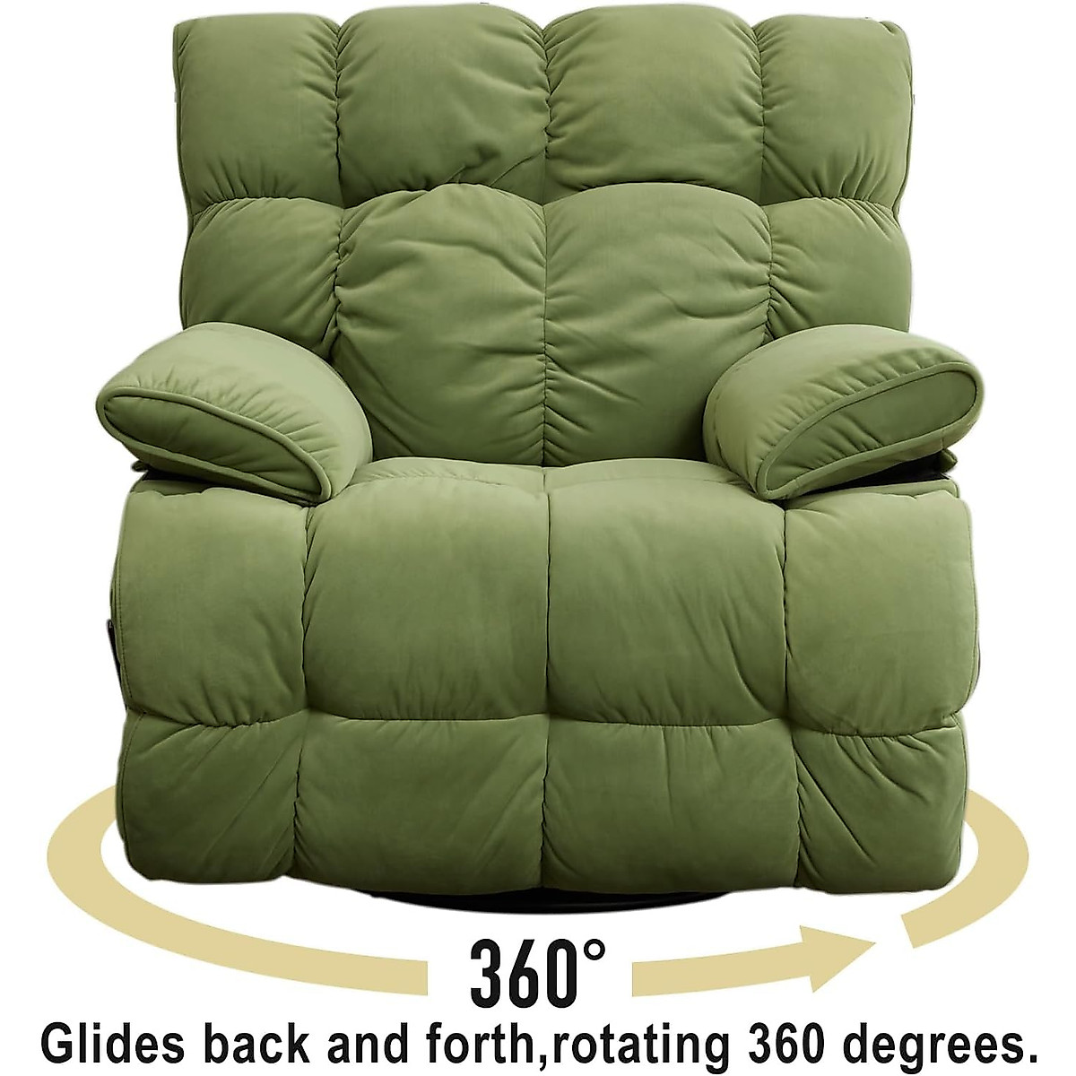 Oversized Rocker Recliner Chair, Manual Swivel Rocker Recliner for Living Room, Overstuffed Rocking Chair with Breathable Velvety Fabric, Soft Padded Headrest and Armrest, Green3