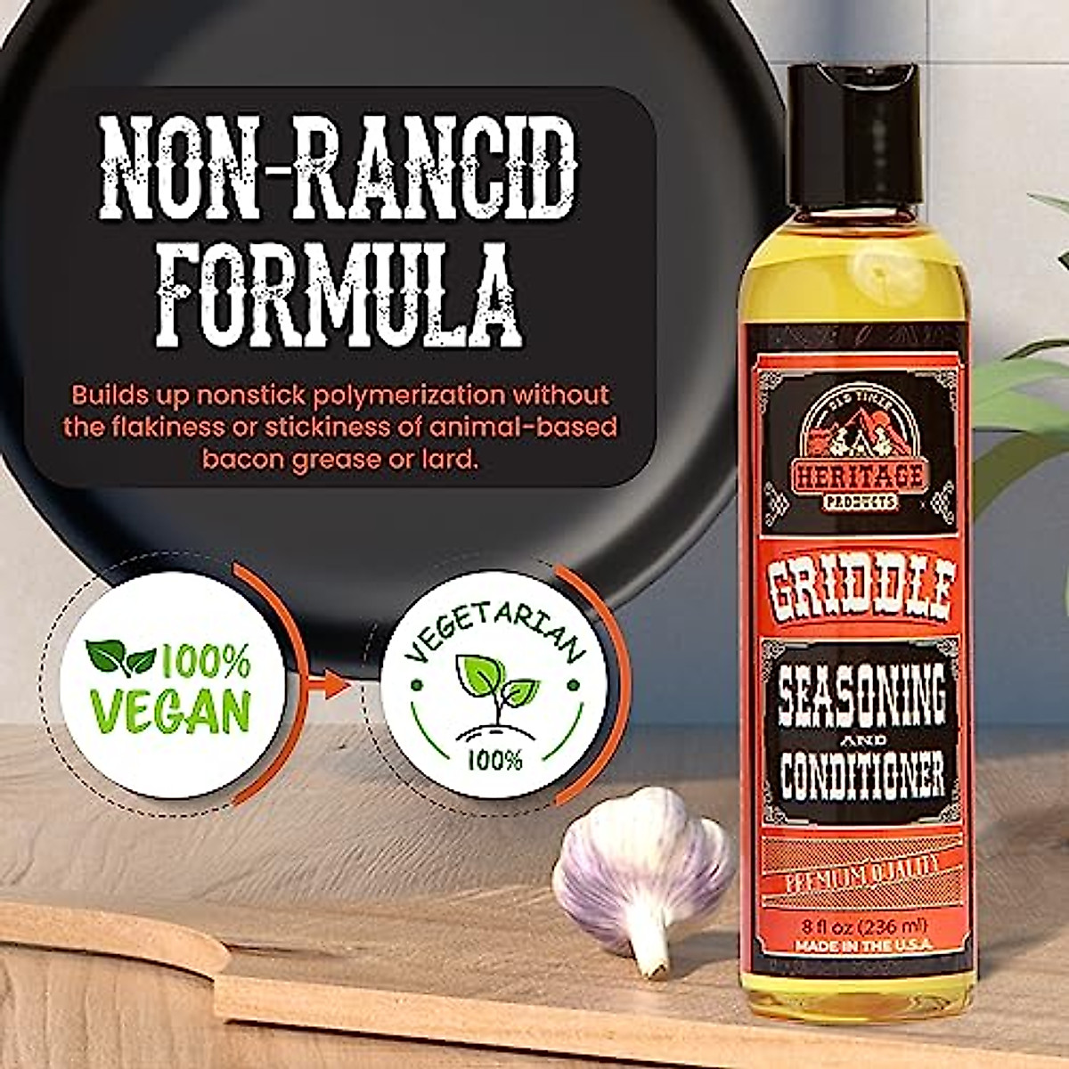 Heritage Products Griddle Seasoning Oil - Low-Smoke, Hi Temp All-Natural Cast Iron Griddle Conditioner for Dutch Oven, Camp Grill and Skillet Cleans, Protects Cast Iron Cookware with Avocado Oil