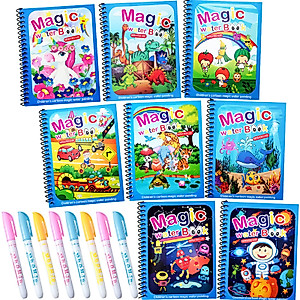 8 Pack Water Coloring Book Paint with Water Books Cartoon Animal Robot Unicorn Universe Coloring Book Mess Drawing Painting Book for Toddlers Boy Girl Educational School Classroom Learning Gifts