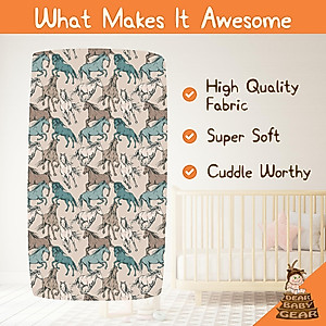 Dear Baby Gear Deluxe Crib Sheet Cotton Polyester Crib Sheets, Soft Machine-Washable Crib Mattress Sheet, Baby Bed Sheets - Tan Teal and Cream Horses on Natural Print, 52"x28"x10"