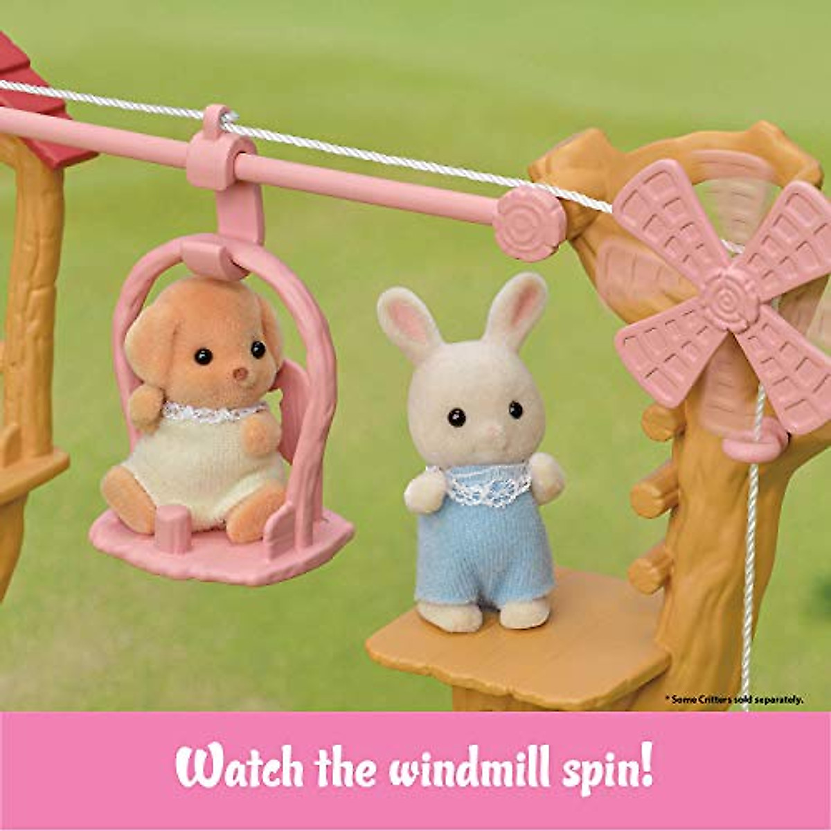 Calico Critters Baby Ropeway Park, Collectible Dollhouse Toy with Sweetpea Rabbit Figure Included, Includes park with slide, windmill and gondola