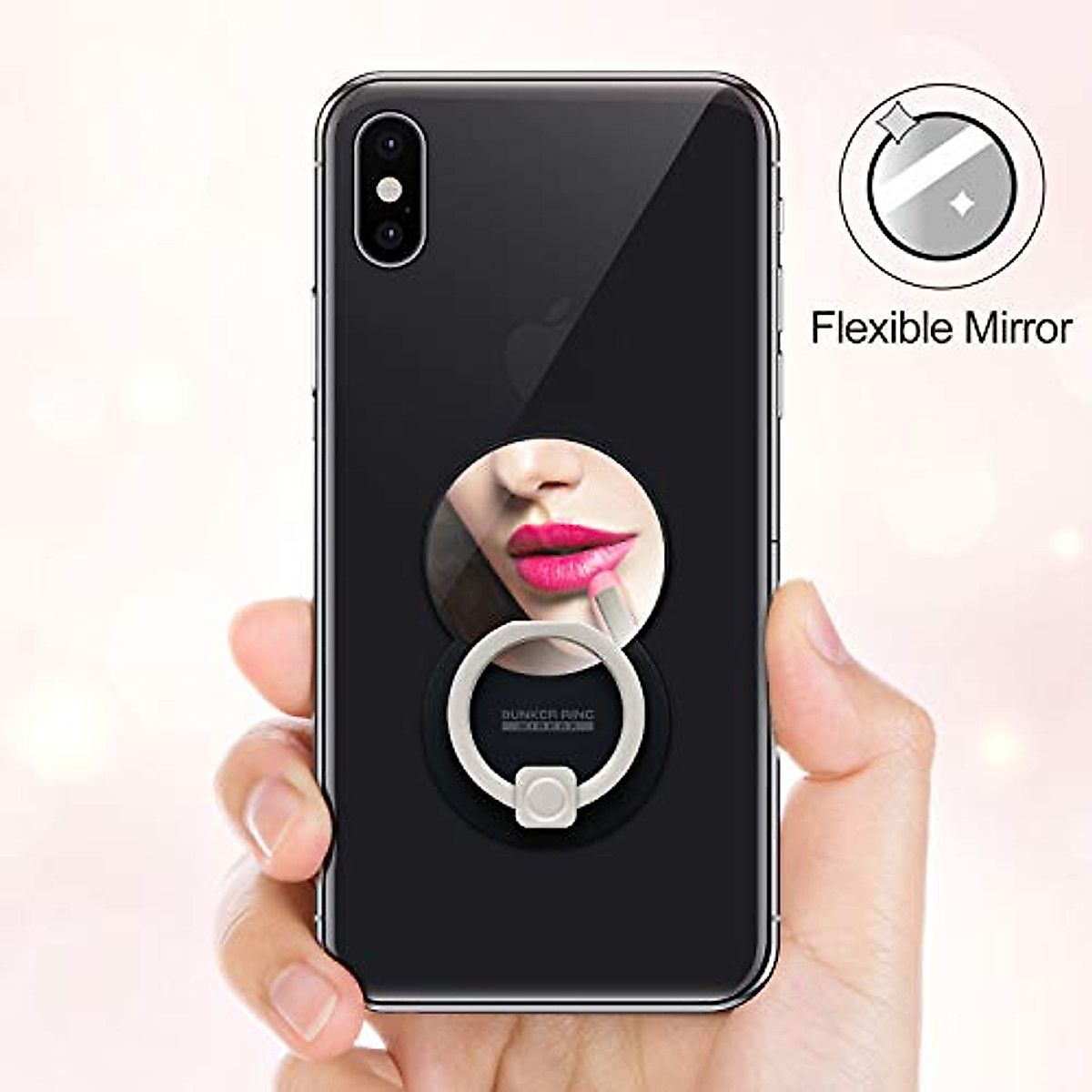 Bunker Ring Mirror - Universal Cell Phone Stand and Finger Ring Holder (Champagne Gold + Hook)