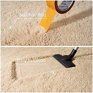 Toneed Fluffy Area Rug for Bedroom Living Room, 6 x 9 Feet Beige Shaggy Rug Super Soft Modern Indoor Rug Fuzzy Plush Carpet for Dorm Nursery Kids Room Home Decorative