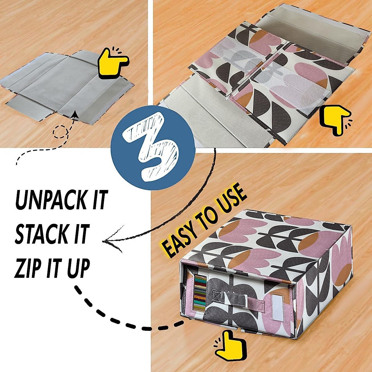 Foldable Bedding Organizer, Storage Bins for Bed Sheets, Duvet Covers and Pillowcases, Blankets, Clothes 2 pack(Queen or King) (retro flower)