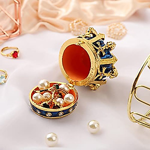 QIFU Hand Painted Enameled Blue Crown Style Decorative Hinged Jewelry Trinket Box Unique Gift or Home Decor