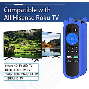 Yimaut Remote Control Compatible with All Hisense Roku TV, Universal Remote for Hisense 32" 40" 43" 50" 55" 58" 65" 70" 75" 85" Roku Built-in TV with TV Remote Cover and Wrist Strap (Glow Blue)