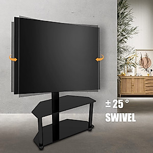 Universal Floor TV Stand with Height Adjustable and Media Shelf for 32-70 inch Flat Screen TV, Swivel TV Mounts Stand with Solid Wood Base for Living Room (Walnut)