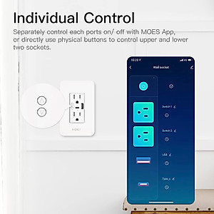 MOES WiFi Smart Outlet Extender Shelf Multi Outlets with 2AC Electrical Socket Splitter Wall Plug Expander with Nightlight Relay Status and Light Mode, 2x1000W, White Removable Shelf