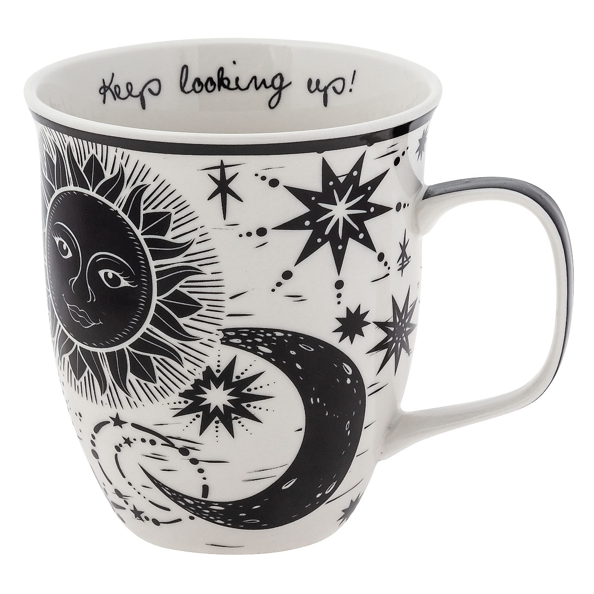 Karma Gifts 16 oz Black and White Boho Mug Celestial - Cute Coffee and Tea Mug - Ceramic Coffee Mugs for Women and Men