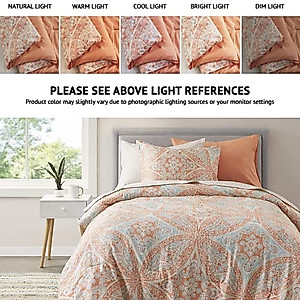 Comfort Spaces Bed in A Bag - Trendy Casual Design Cozy Comforter with Complete Sheet Set with Side Pocket, All Season Cover, Matching Shams, Twin(66"x90"), Gloria, Damask Coral 6 Piece