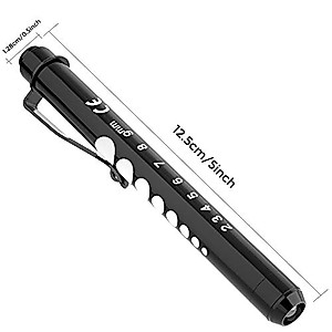 RISEMART Pen Lights for Nurses, 2 Pack Reusable Medical Light with Pupil Gauge and Ruler, White Light LED Penlight for Student Doctors EMT (Black/White)