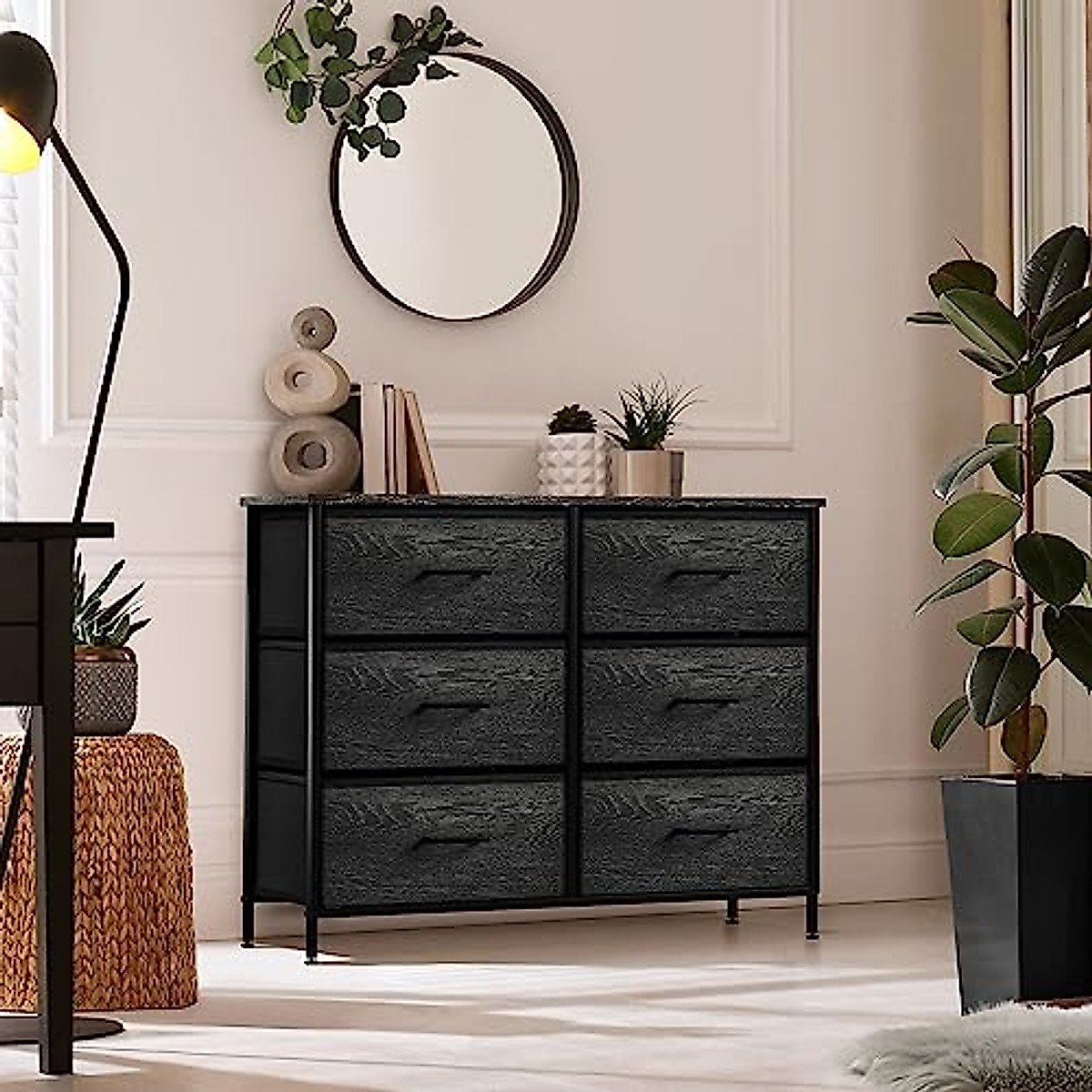 Sorbus Dresser with 6 Faux Wood Drawers - Storage Unit Organizer Chest for Clothes - Bedroom, Hallway, Living Room, Closet, & Dorm Furniture - Steel Frame, Wood Top, & Easy Pull Fabric Bins