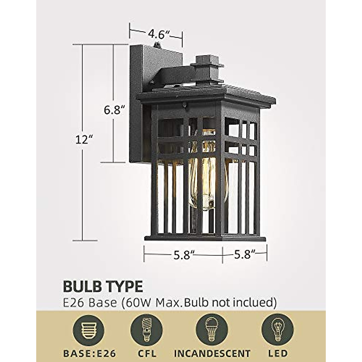 Dusk to Dawn Sensor Outdoor Wall Sconces - HWH Exterior Wall Mount Light Fixture Matte Black, 2-Pack Porch Lights for Garage, Doorway, Balcony, Garden, 5HD27B-PC-2PK BK