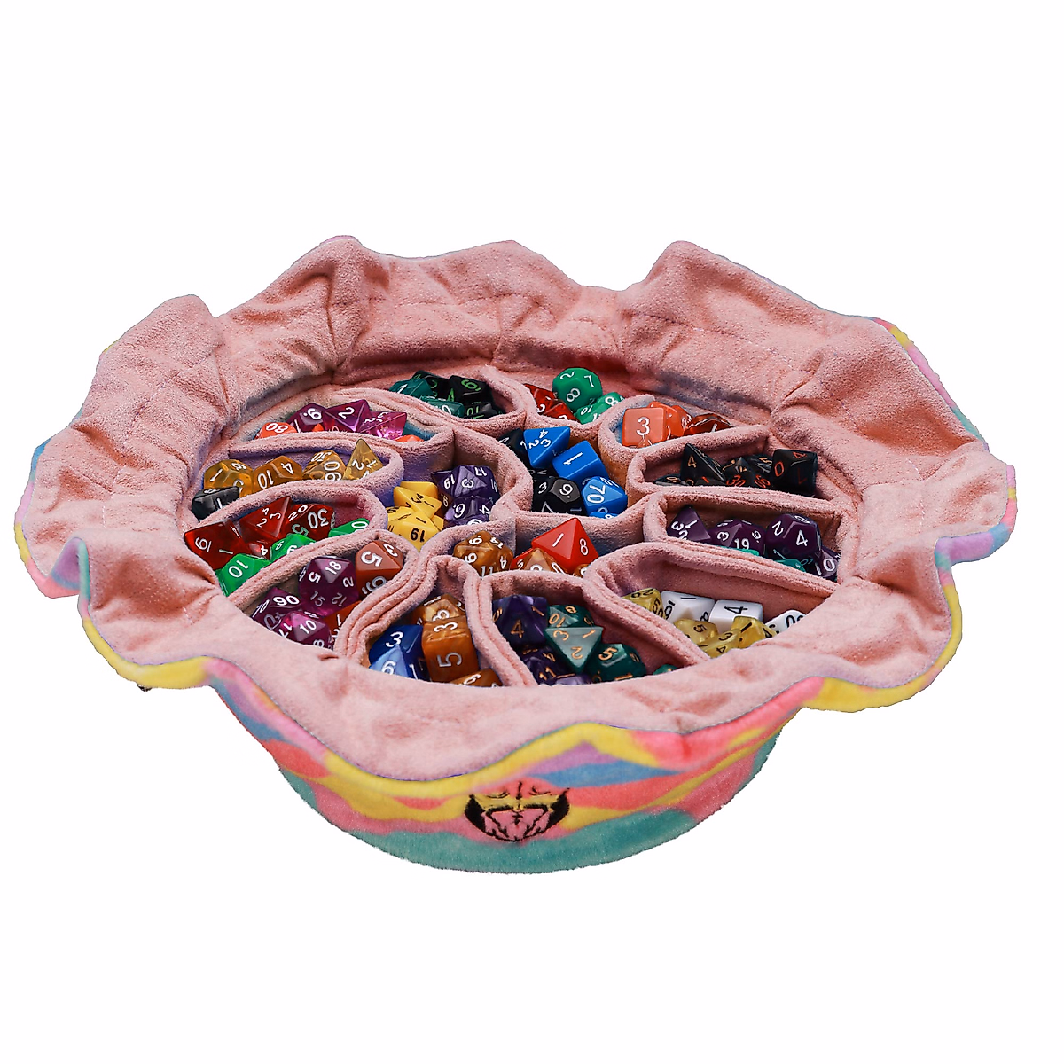 CardKingPro Immense - OCD Edition - Dice Bags with 15 Pockets - Rainbow & Pink - Capacity 200+ Dice - Great for Dice Hoarders [Patented Design]
