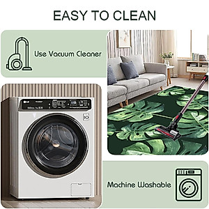 Oerdan 24"x36" Area Rugs - Loop Pile Washable Rug, Anti Slip Tropical Leaves Palm Leaves Rugs for Living Room, Bedroom Area Rugs