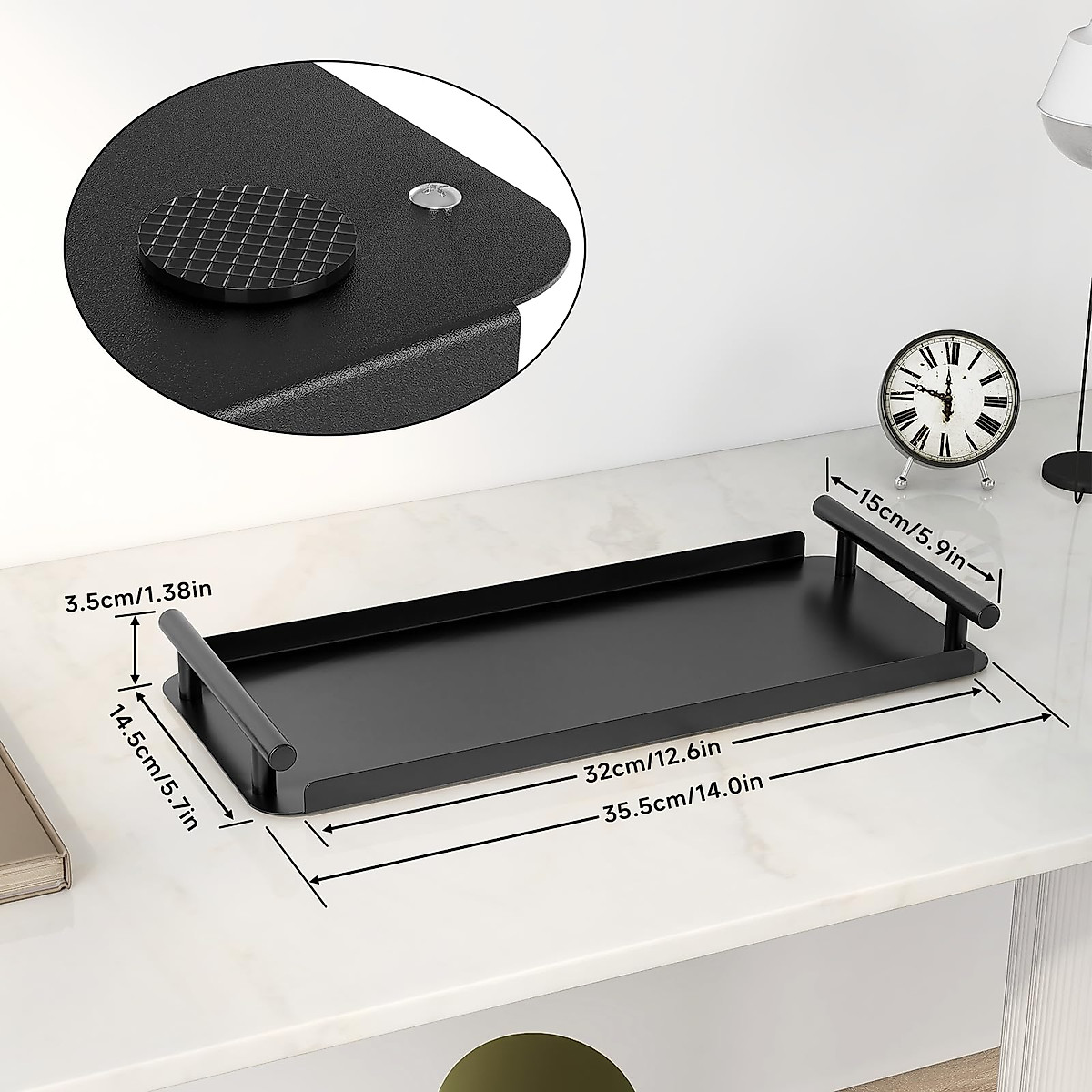 FEILERN Toilet Paper Basket, Stainless Steel Toilet Tank Tray with Handle for Organizing - Toilet Paper Basket Storage for Toilet Tank, Bathroom, Kitchen Counter (Black)