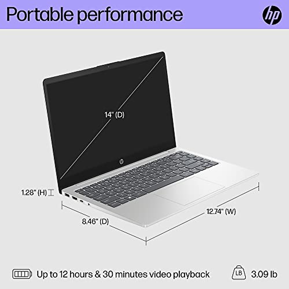 HP 14 inch Laptop, HD Display, AMD Athlon Gold 7220U, 4 GB RAM, 128 GB SSD, AMD Radeon Graphics, Windows 11 Home in S Mode, 14-em0010nr (2023),Silver
