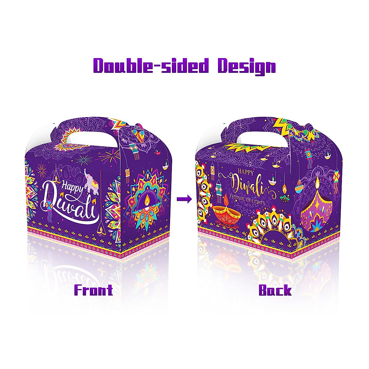 KYMY Diwali Treat Boxes, 12pcs Happy Diwali Goodie Candy Gift Boxes for Snack Sugar Chocolate, India Festival of Lights Gift Boxes, India Festival Party Favor for Diwali Decorations