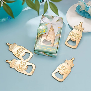 Uezea 24 Pieces Baby Bottle Openers Shower Favoris, Gifts, Decorations, or Souvenir Guest Gift Boxes, Poppin Design for Baby Boys or Girls (24 Pack Green)