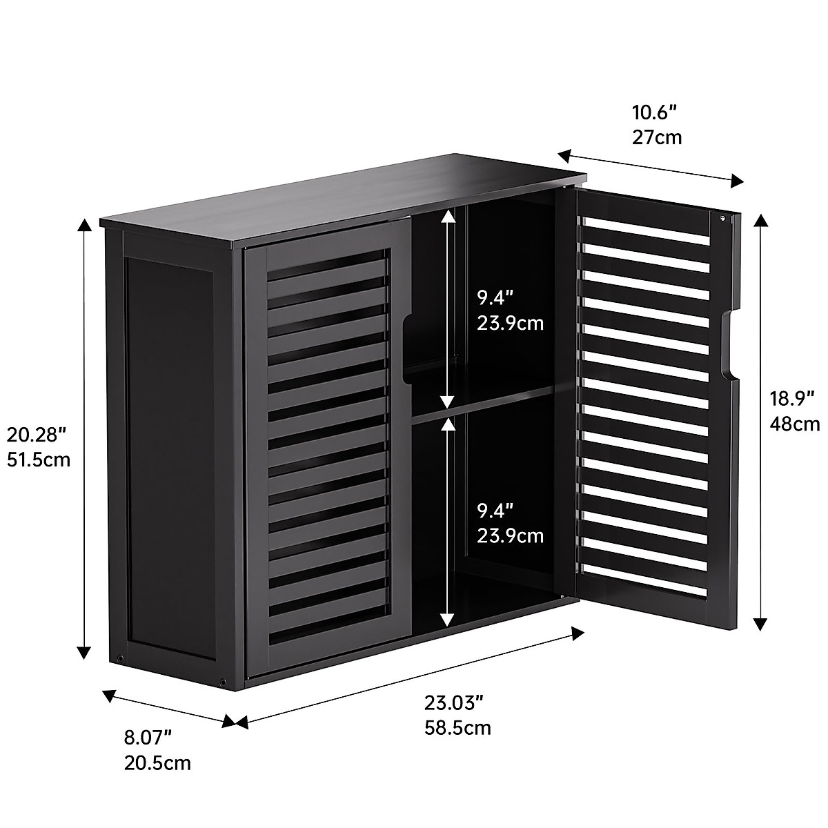 HITNET Black Bathroom Storage Cabinet, Hanging Medicine Cabinet with Adjustable Shelf, Bamboo Over The Toilet Wall Mounted Space Saver Organizer, Double Doors