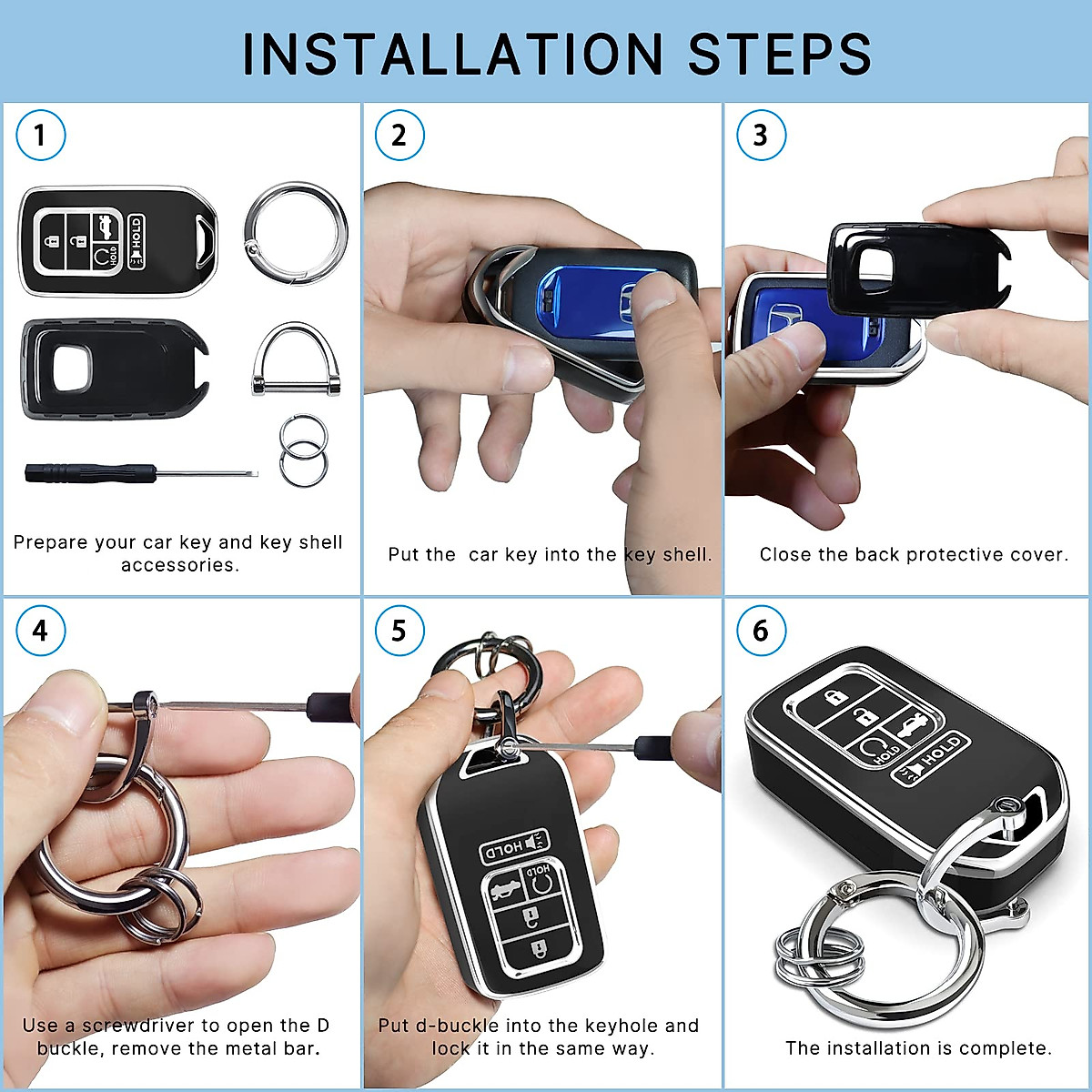 Key Fob Cover Case with Bling Keychain for Honda Accord, Key Cover Compatible with Honda Civic CRV Pilot Passport HRV Fit 2018 2020 2021, Key Fob Case for Honda Accessories