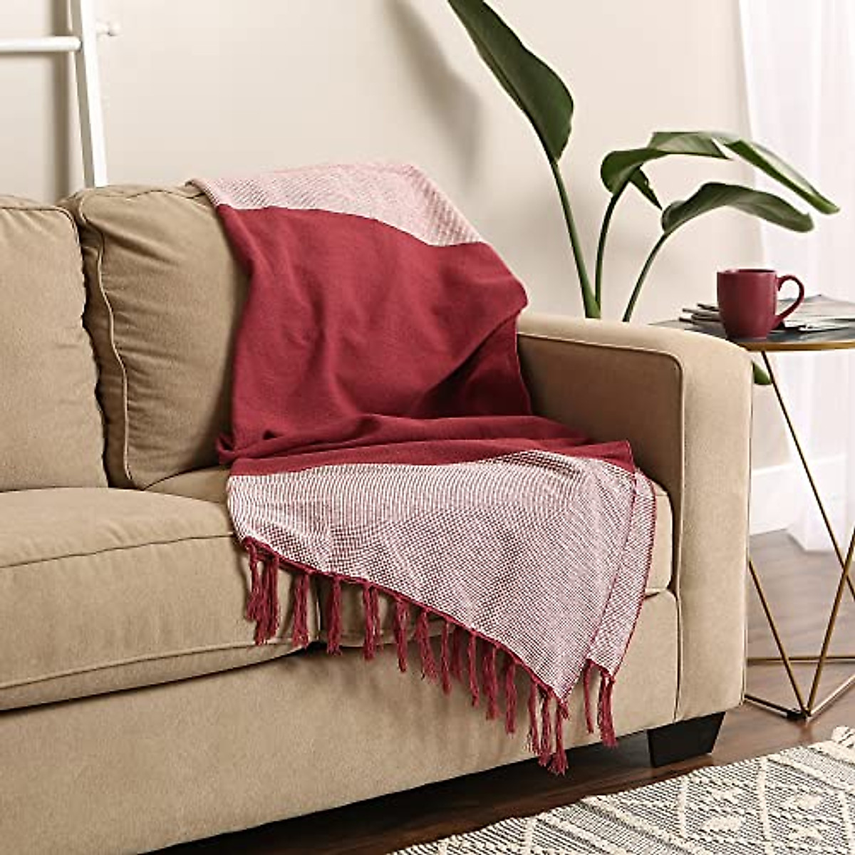 DII Striped Throw Collection Urban Cityscape Border, Barn Red