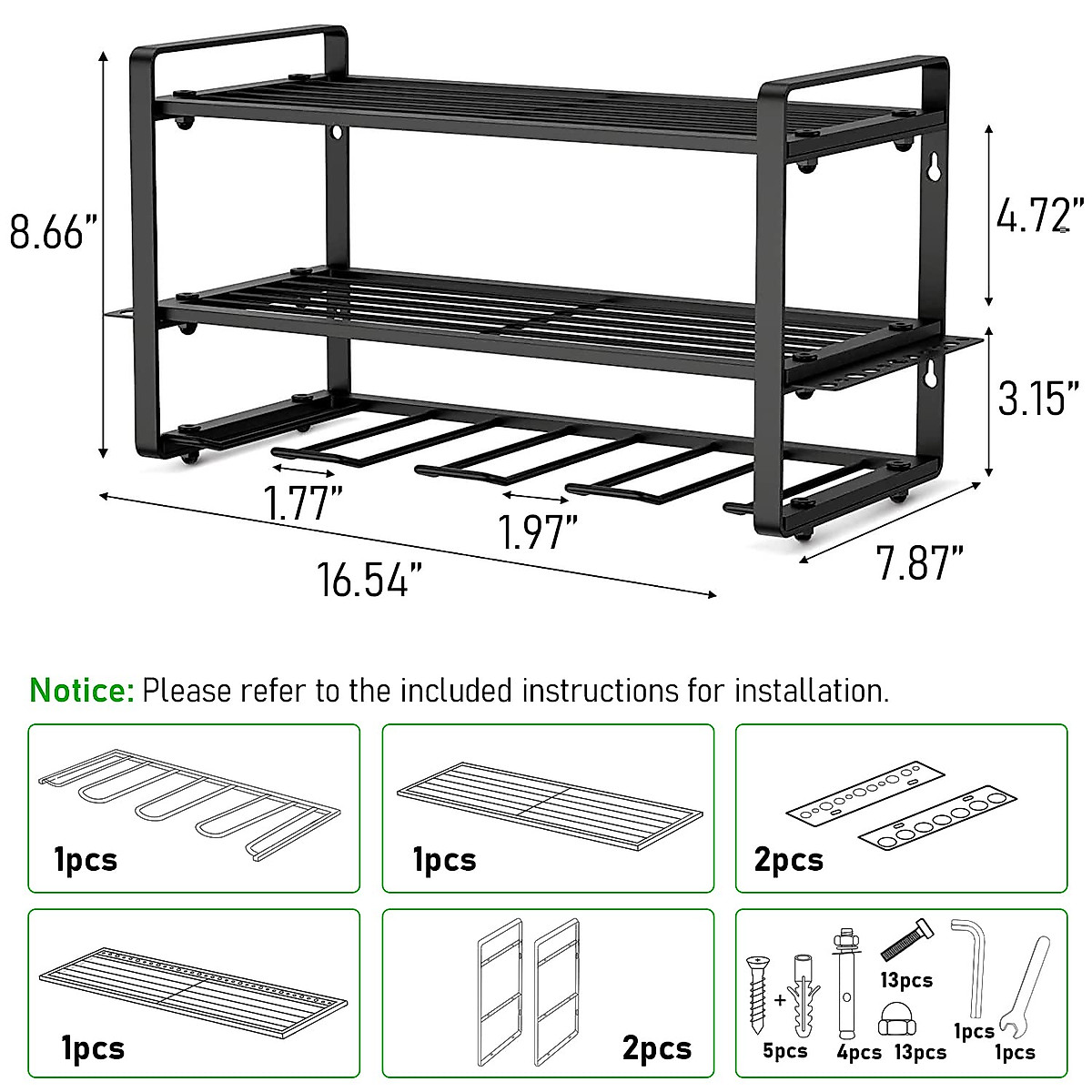 Socpuro Power Tool Organizer Wall Mounted, 3 Layers Heavy Duty Metal Tool Shelf, Garage Drill Tool Holder Utility Storage Rack for Handheld & Power Tools