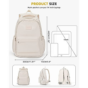 Lightweight School Backpack for Women Men, Laptop Travel Casual Daypack College Secondary School Bags Bookbag for Teenage Girls Boys, Beige