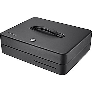 BARSKA CB13052 Key Lock Standard Fold Out Cash Box with 5 Section Tray, 9.5" x 12" x 3.5", Black