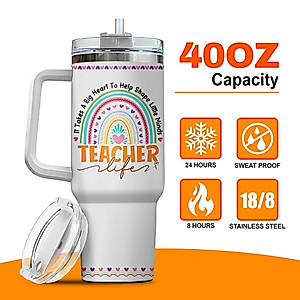 99WHALE Tumblers Cups Coffee Water Life For Insulated Gift Women Handle Straws Heart, Teacher Gifts, Tumbler 40 Oz With Handle Lid And Straw, Teacher Rainbow Nutrition Facts