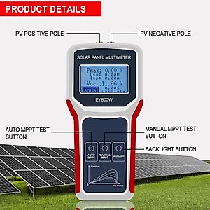 KAOLALI Solar Panel Tester EY800W Upgraded Multimeter LCD Display MPPT Tester for Photovoltaic Panel with Power Protection and Multifunction LCD Screen