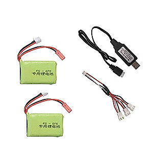 High-performance battery backup 3pcs 7.4V 1500mAh Rechargeable Remote Control Lithium Battery Transmitter Battery for FS-GT5 RC Models Parts Toys Battery-2pcs and Cable ( Color : 3pcs and Cable )