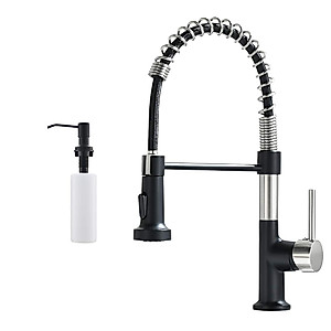 GIMILI Spring Kitchen Sink Faucet with Soap Dispenser Matte Black&Brushed Nickel
