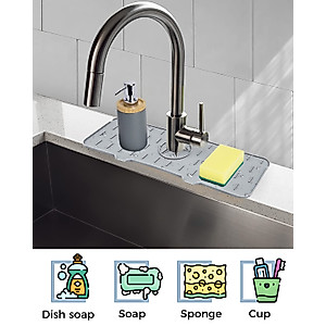 Kitchen Sink Splash Guard - 18 inch Silicone Faucet Handle Drip Catcher Tray, Dish Soap Sponge Holder Mat Behind Faucet, Kitchen Gadgets Sink Accessories Drying Mat Sink Caddy Organizer for Kitchen