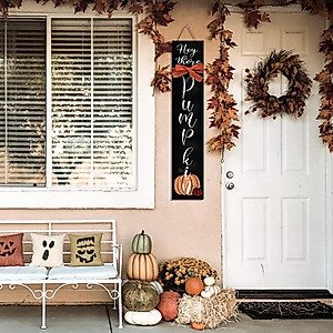 ARTUFAN Fall Wooden Porch Sign with 'Hey there pumpkinf'and orange burlap bow,Welcome Sign for Porch Farmhouse Thanksgiving Autumn Front Door Decor -47.2"