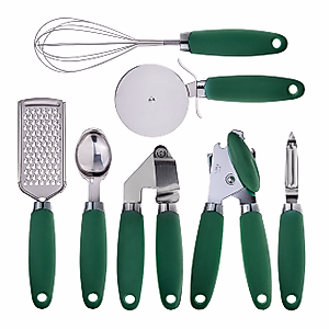 COOK With COLOR 7 Pc Kitchen Gadget Set Stainless Steel Utensils with Soft Touch Green Handles