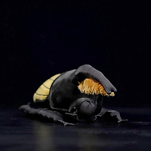 Nohito 9.8'' Realistic Insect Plush Toy Soft Stuffed Animal Simulation Bug Pillow Horned Hercules Coleoptera Insect Isopod Toys Doll (9.8'', Black and Yellow)