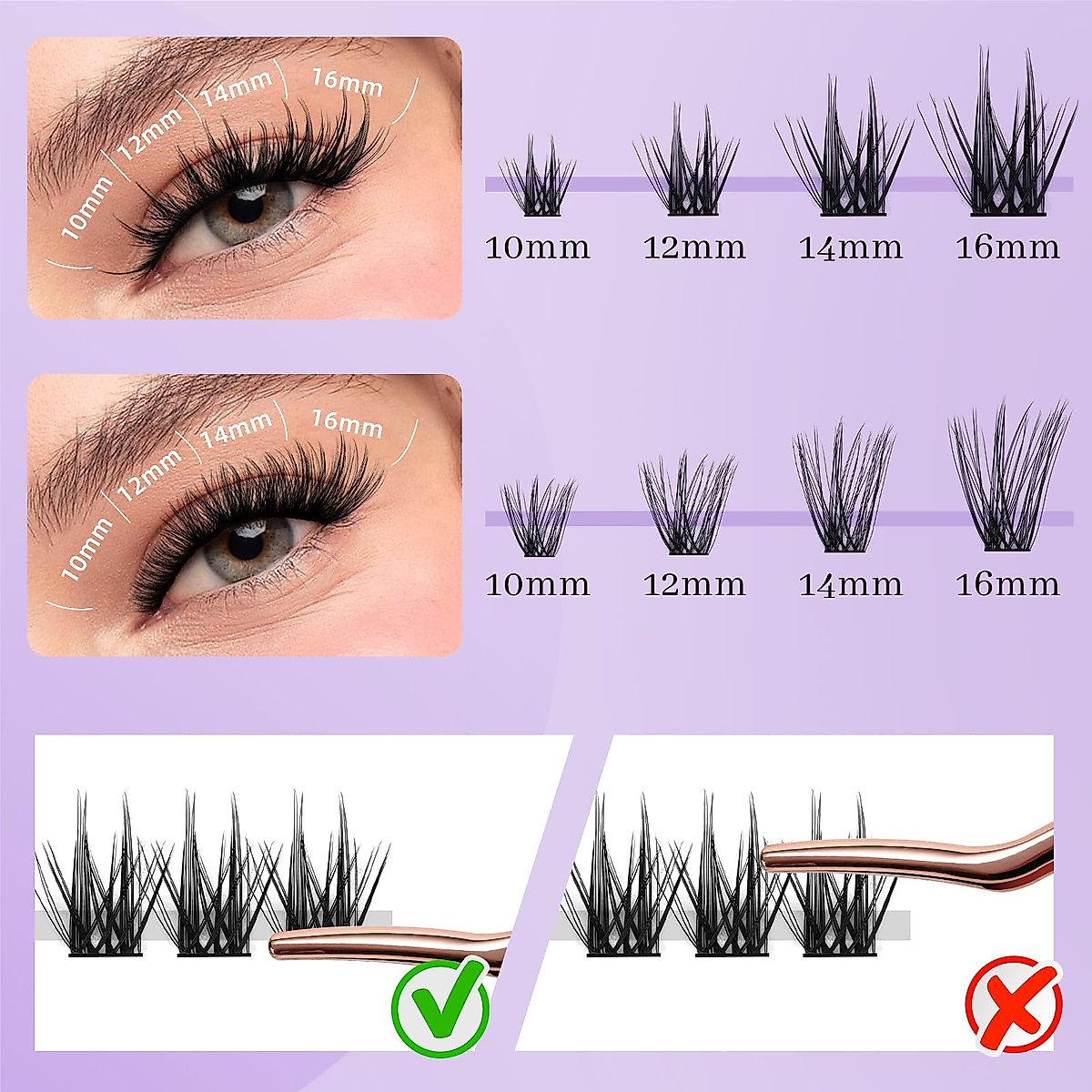 384 Pcs Cluster Lashes, Melakia 2 Style DIY Eyelash Extensions Mix 10-16mm, Thin Band Lash Clusters, Mega Soft Individual Cluster Lashes at Home （Wispy and Natural D Mix 10-16mm）