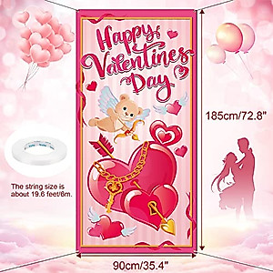 HOWAF Happy Valentine's Day Door Cover, Large Fabric Valentines Day Party Decoration Door Banner, Love Heart Backdrop Banner for Valentines Day Party Supplies, Valentine's Day Front Door Hanging Decoration