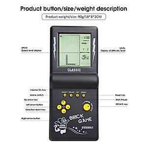 HLF 3.5-inch Large Screen Retro Brick Game Console for The 80s/90s Build in Block Game Racing/Tank Game Built-in 23 Classic Games Nostalgic Puzzle Children's Game Console (Black)