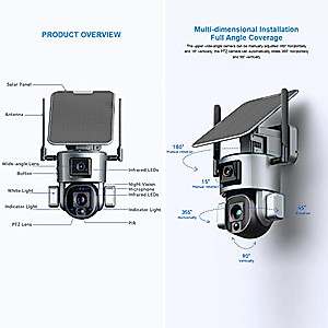 4K Solar Security Cameras Wireless Outdoor with Wireless 2.4G Wi-Fi 360° View, Solar Security Camera with AI Motion Detection, Infrared Night Vision,10x Optical Zoom, PTZ Control, 2-Way Talk, IP66