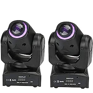 60W Moving Head Lights 6 IN1 DMX-512 16/18 Channels Stage Lighting Sound Activated Spotlight RGBW+Amber+UV for Party KTV Pub Bar Disco Dj Show Wedding Ceremony (60W+LED-2Pack)