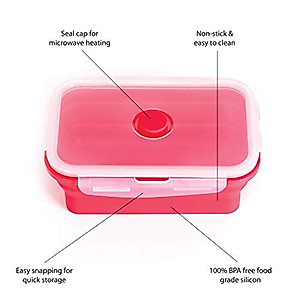 Collapsible silicone food storage containers w/BPA free airtight plastic lids-Set of 4 small and large meal cereal prep container bowl kitchen pantry organization, lunch boxes-Microwave & freezer