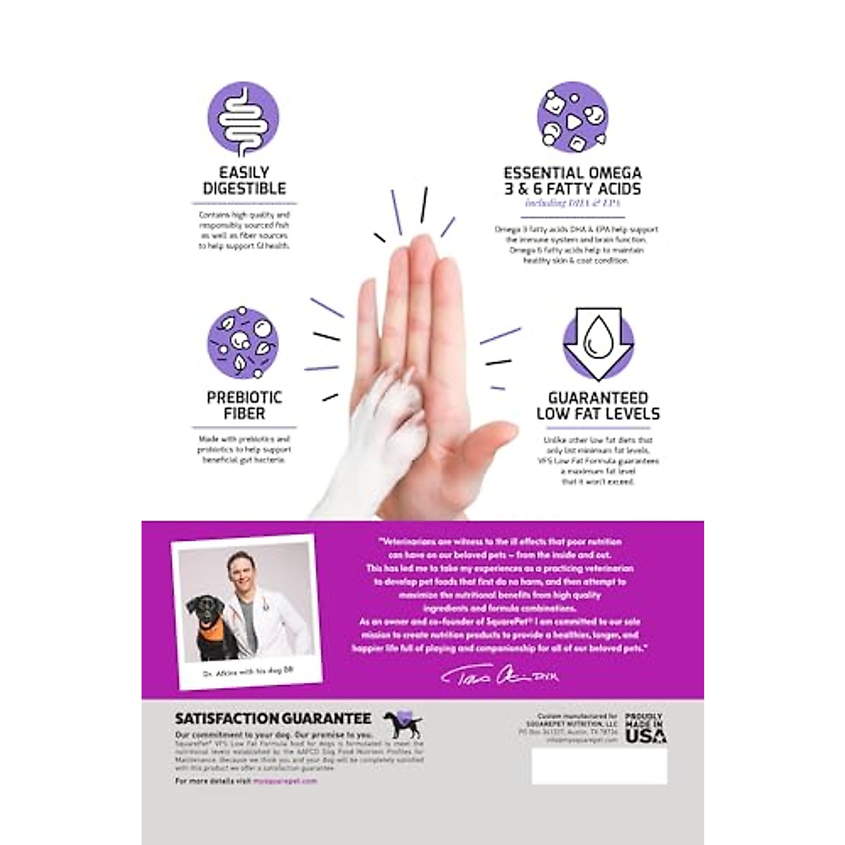 SquarePet Veterinarian Formulated Solutions Low Fat Content Lean Whitefish, Highly Digestible, Dry Dog Food 22lbs