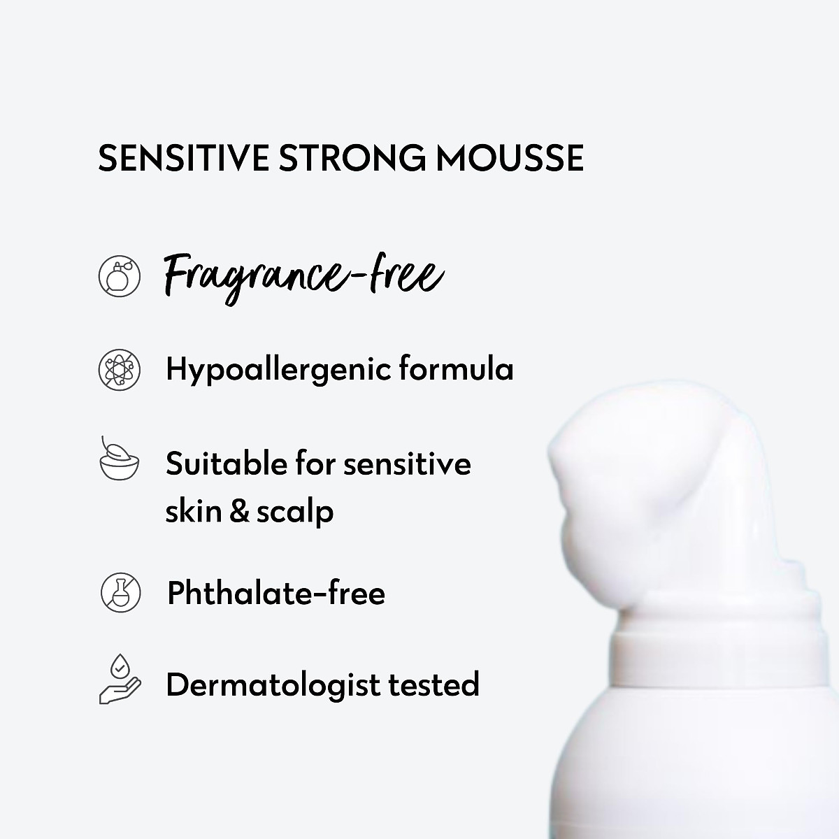 No nothing Very Sensitive Strong Hair Volumizing Mousse - Hypoallergenic, Unscented, Free from Fragrance, Paraben, Alcohol and Gluten, Soy-Free, 6.8 oz