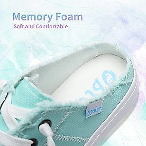 Obtaom Women Canvas Mules Memory Foam Clipper Fashion Sneakers Comfortable Slip-On Mule Backless Holiday Shoes（Light Green，US6）